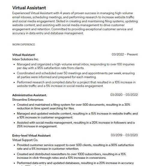 2025 Beginner Virtual Assistant Resume Example (+Free Template)